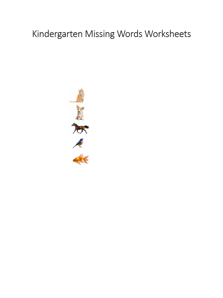 Missing Words Worksheets For Kindergarten Pdf Language Arts