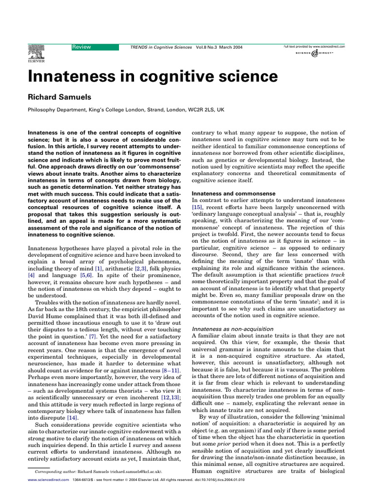 Innateness in Cognitive Science | PDF | Heritability | Phenotype