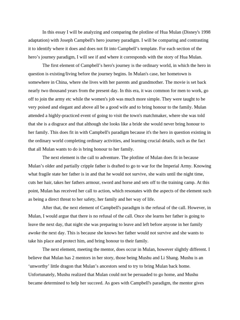 Mulan's Journey Through Hero's Paradigm | PDF