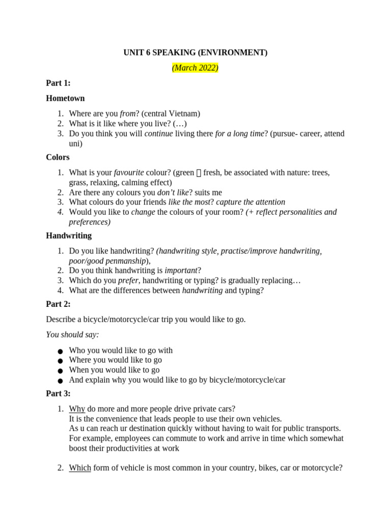 Unit 6 Speaking 3 Parts | PDF | Transport | Motorcycle