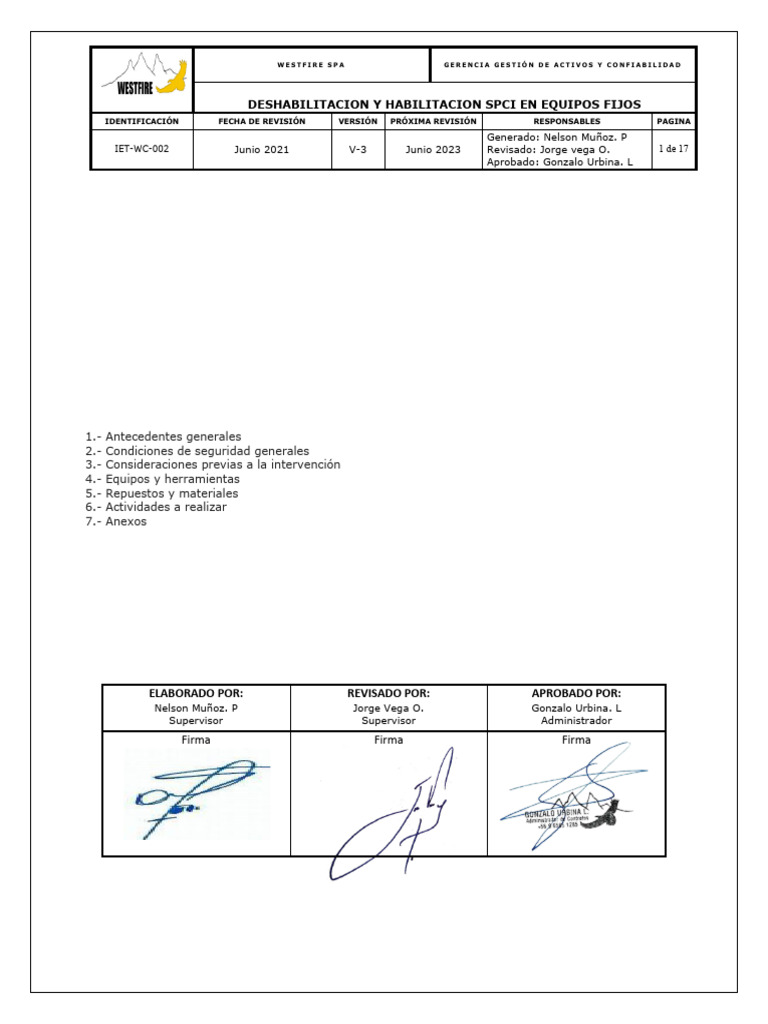 IET-WC-002 Deshabilitacion y Habilitacion SPCI en Equipos Fijos | PDF ...