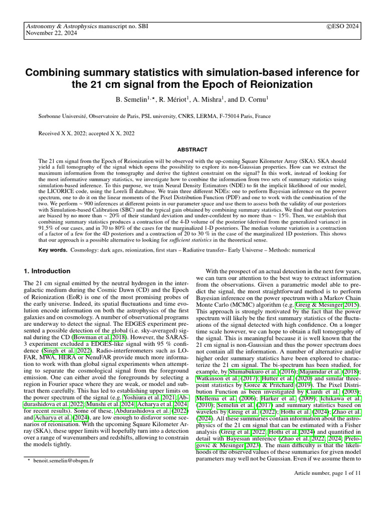 Combining Summary Statistics With Simulation-Based Inference For The 21 CM Signal From The Epoch ...