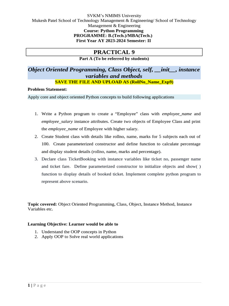 Practical9 Python Programming Jpzuufeg4q Pdf Method Computer Programming Constructor