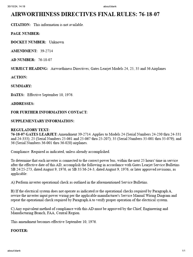 Airworthiness Directives Final Rules: 76-18-07 | PDF