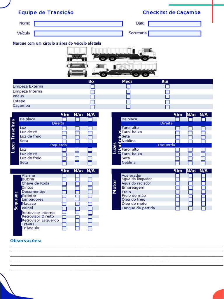 Modelos de Checklist Veicular | PDF | Motocicleta | Farol