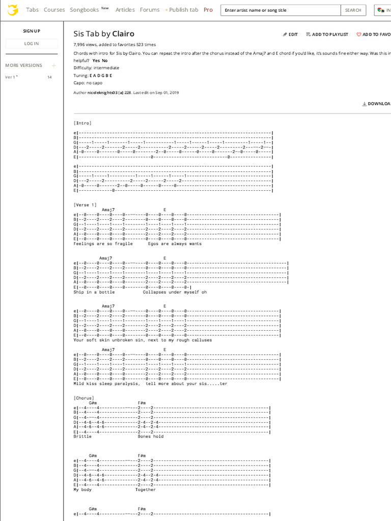 SIS TAB by Clairo @ | PDF