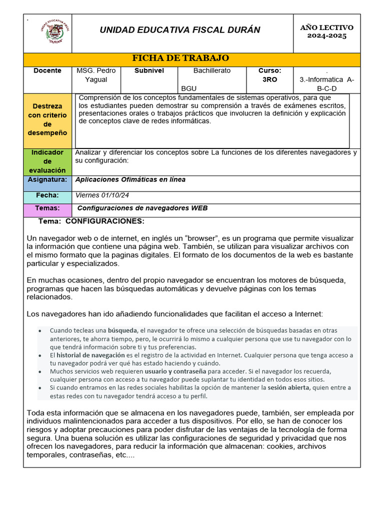 Ficha Apliaciones Ofimaticas (1) 7 | PDF | Privacidad en internet | Red mundial