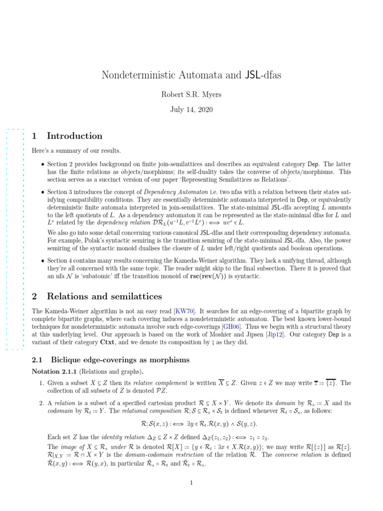 Nondeterministic Automata and - Dfas: Robert S.R. Myers July 14, 2020 | PDF | Mathematical Logic ...
