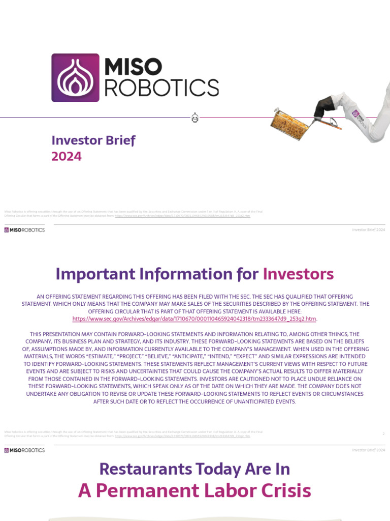 Miso Robotics Investor Brief 240425 | PDF | Securities (Finance) | U.S ...