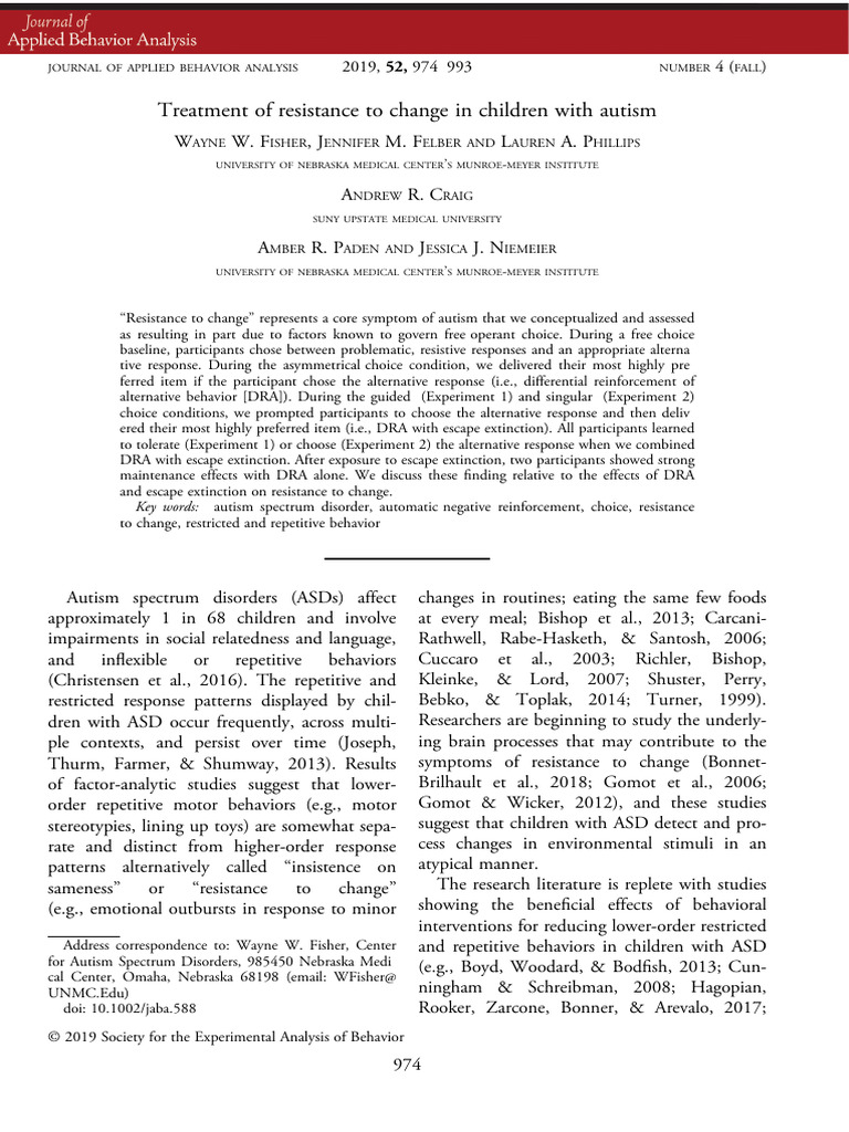 Fisher Et Al-2019-Journal of Applied Behavior Analysis | PDF ...