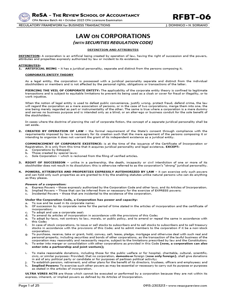 RFBT 06 Corporations With SRC | PDF | Preferred Stock | Board Of Directors