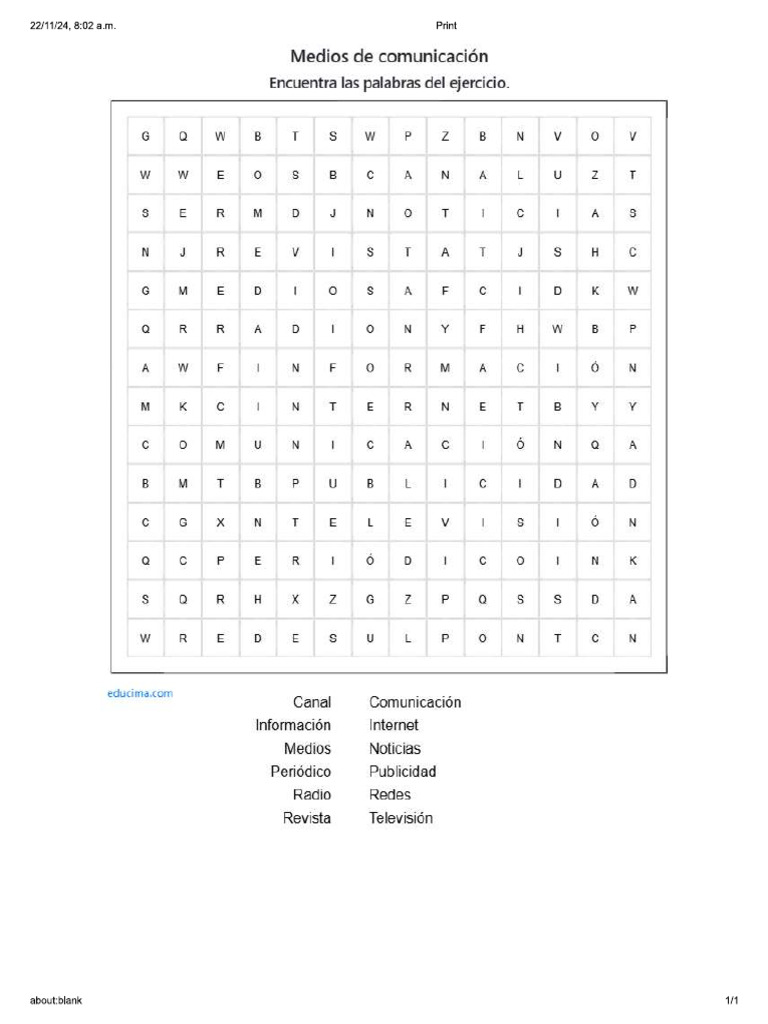 Sopa de Letras Medios de Comunicación | PDF