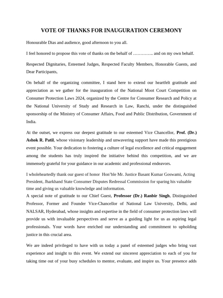 Vote of Thanks | PDF | Law