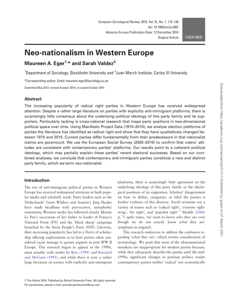 Neo-Nationalism in Western Europe | PDF | Far Right Politics ...