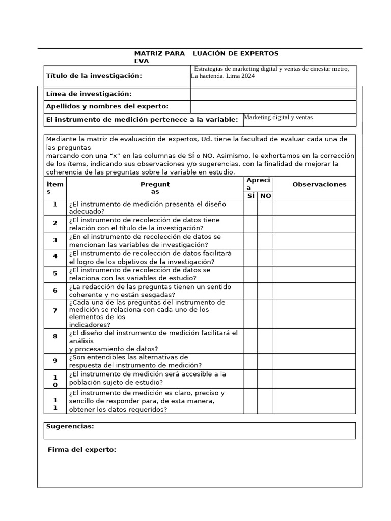 Ficha de Validación de Expertos | PDF