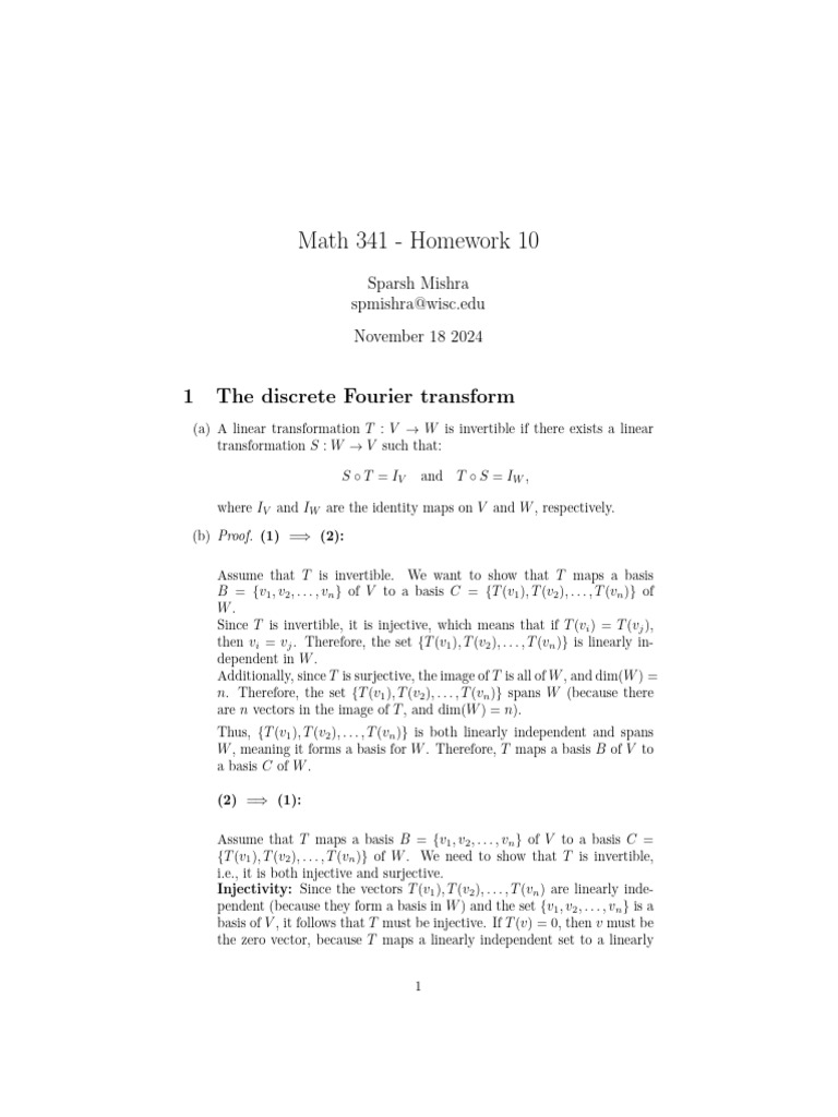 HW11 Solutions | PDF | Basis (Linear Algebra) | Linear Map