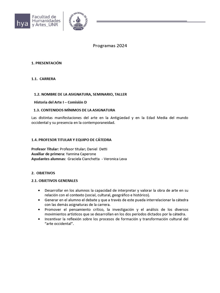 Programa Historia Del Arte Com D 2024 | PDF | Edades medias | Maestros