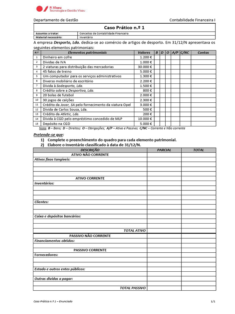 IC - CP01 - Inventário - Enunc. | PDF | Contabilidade | Imposto sobre Valor Agregado (IVA)