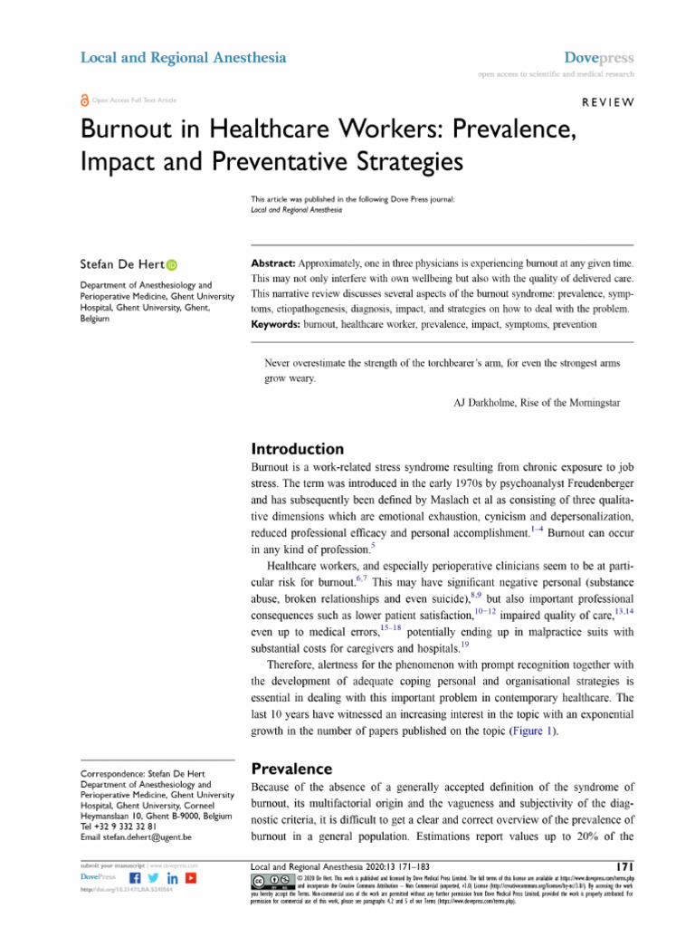Burnout in Healthcare Workers - Prevalence, Impact and Preventative ...