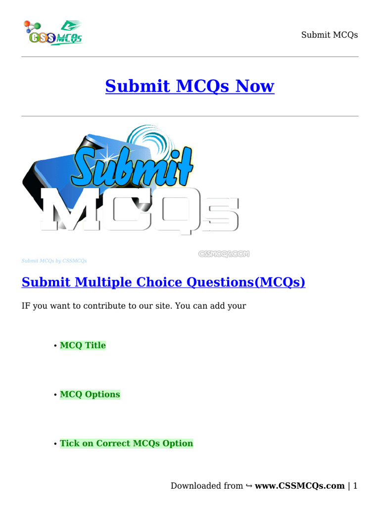 Submit MCQs | PDF | Multiple Choice | Computing