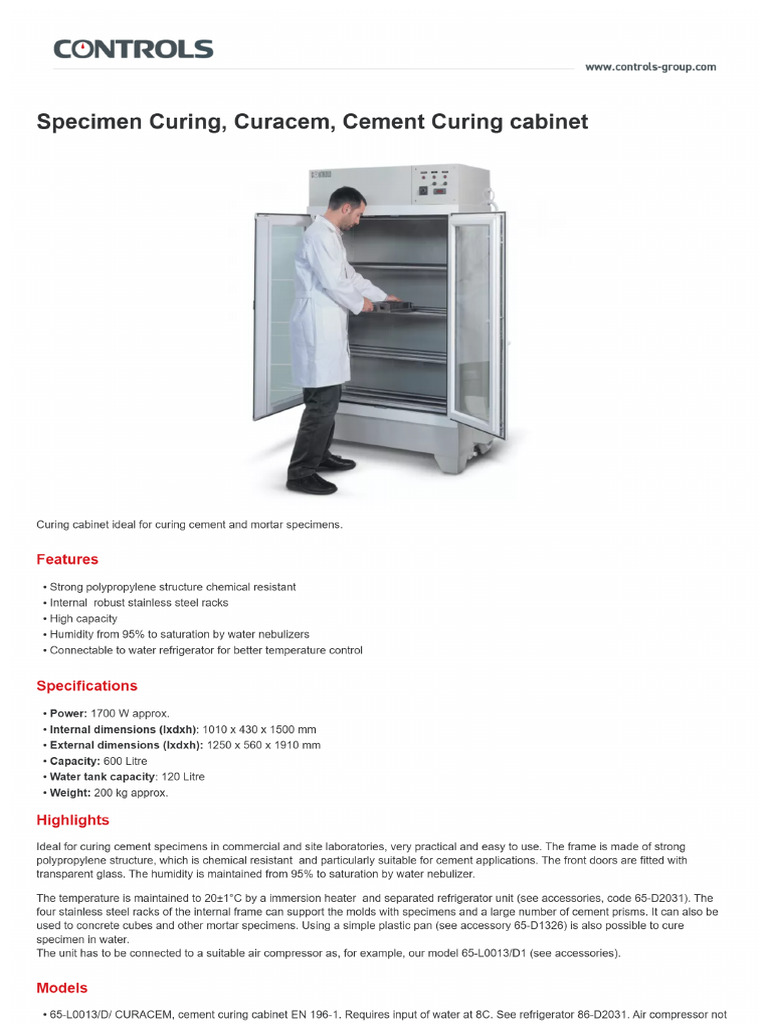 Curacem Cement Curing Cabinet | PDF
