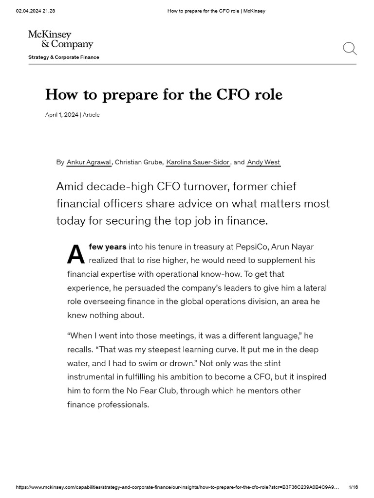 How To Prepare For A CFO Role | PDF | Chief Financial Officer | Business