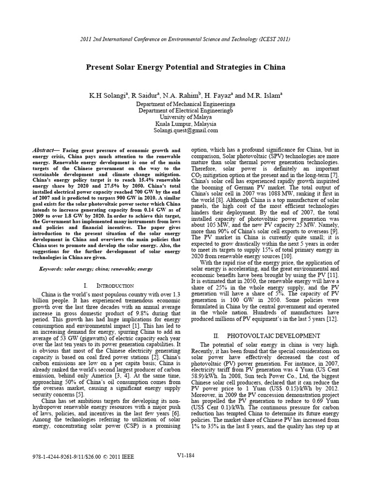 Present Solar Energy Potential and Strat | PDF | Photovoltaics | Solar ...