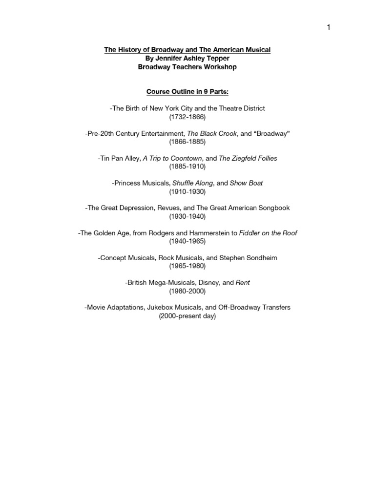 History of Broadway and The American Musical | PDF | Musical Theatre ...