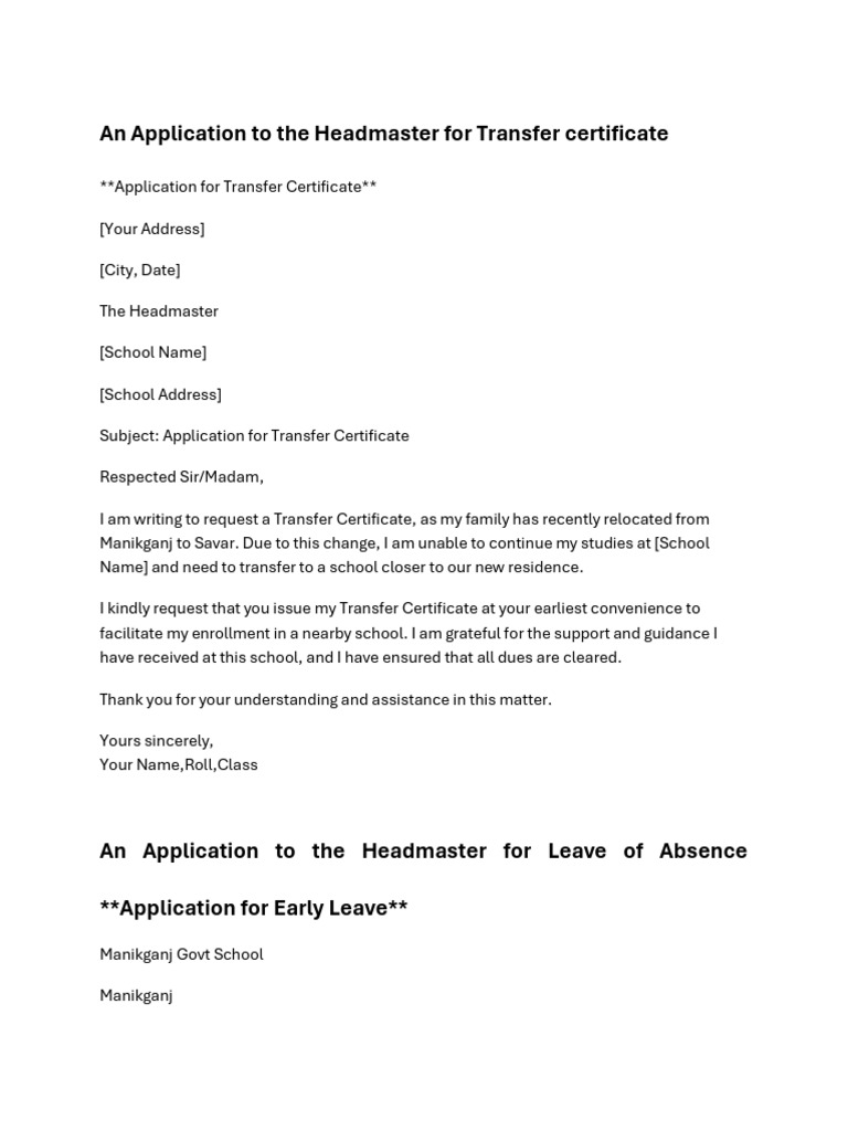An Application To The Headmaster For Leave of Absence | PDF | Greed