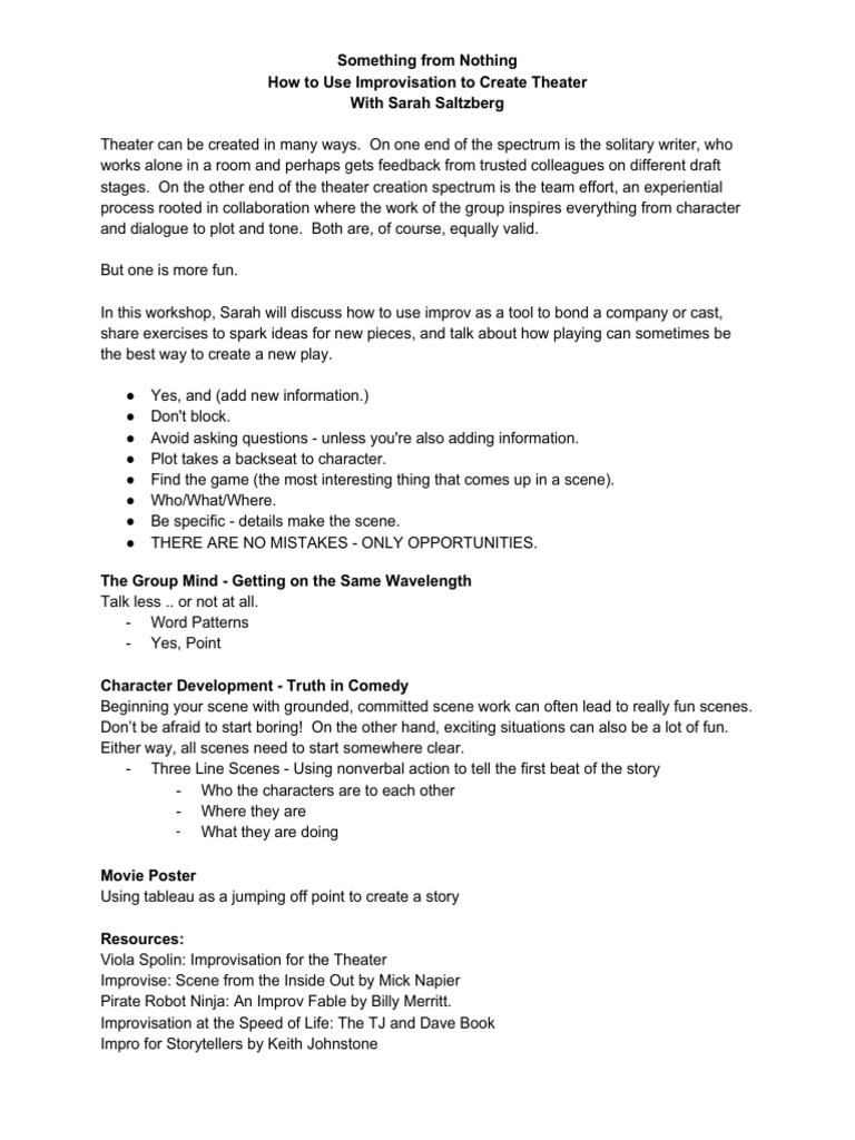 Something From Nothing How To Use Improvisation To Create Theater | PDF ...