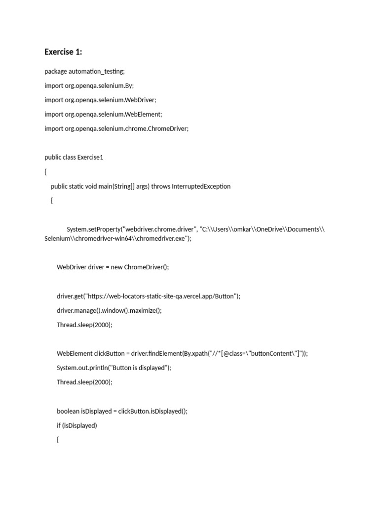 Selenium Exercise 1 | PDF