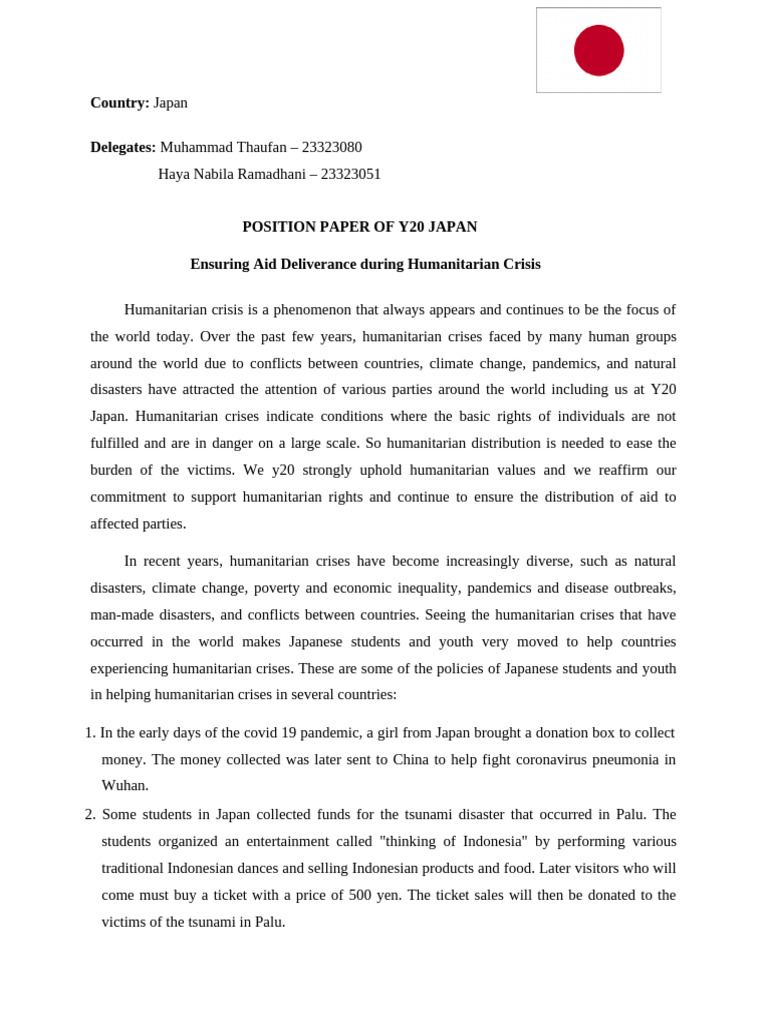Position Paper of Y20 Japan | PDF | Humanitarian Crisis | United Nations High Commissioner For ...
