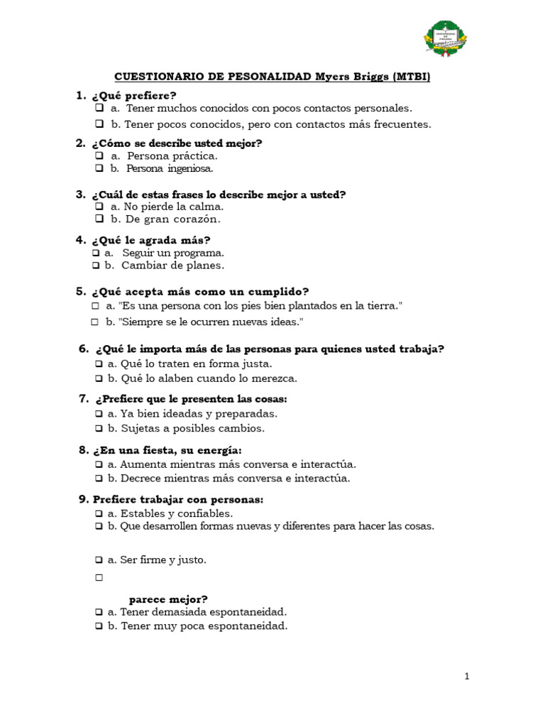 PERSONALITY TEST - Myers Briggs Type Indicator (MBTI) - Complete ...