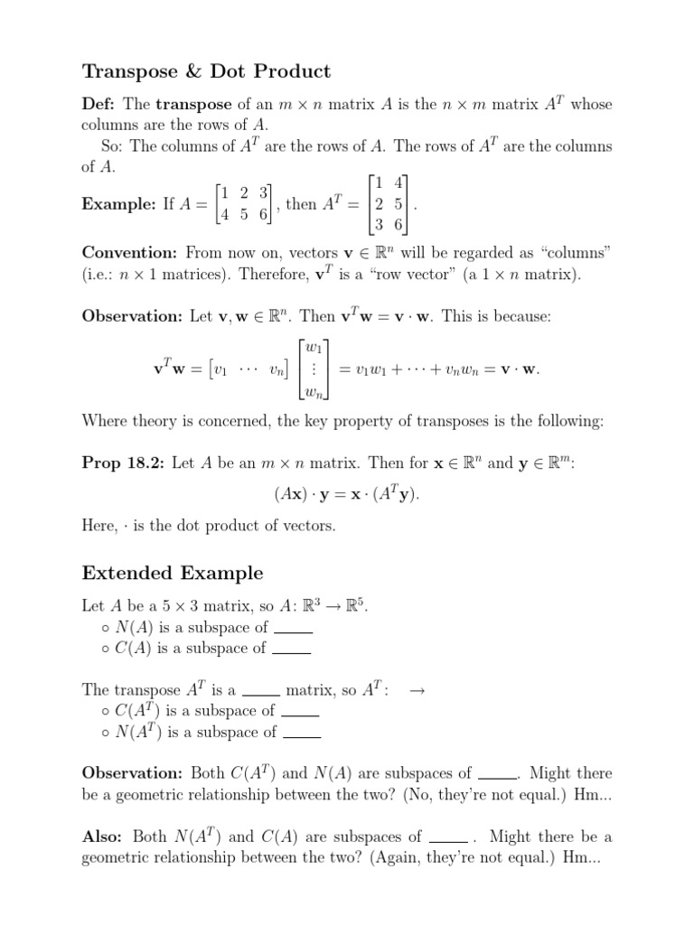 Transpose & Dot Product: M N A N M A A A A A A A A | PDF | Matrix ...