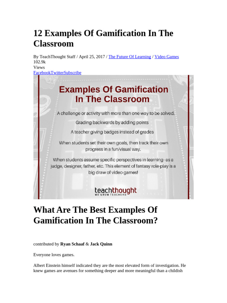 12 Examples of Gamification in The Classroom | PDF | Learning | Teachers