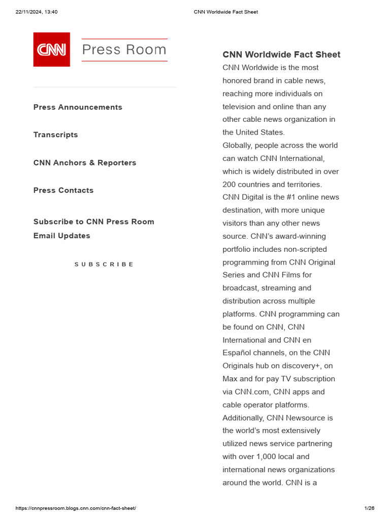 CNN Worldwide Fact Sheet EN | PDF | Cnn | News