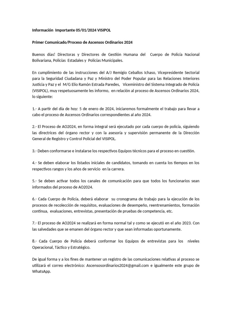 Informacion Visipol-Ascenso 2024 | PDF | Policía | Gobierno