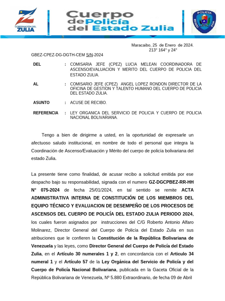 Acuse de Recibo de Acta Administrativa Policial | PDF | Policía | Venezuela