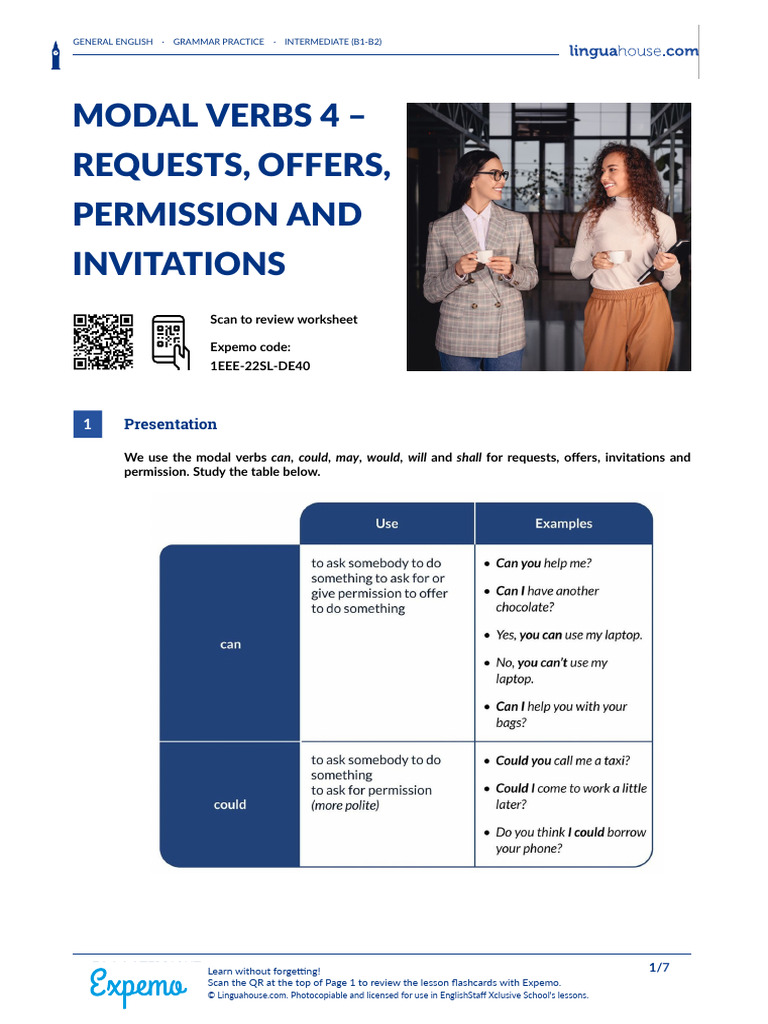 Modal Verbs 4 Requests Offers Permission and Invitations British ...
