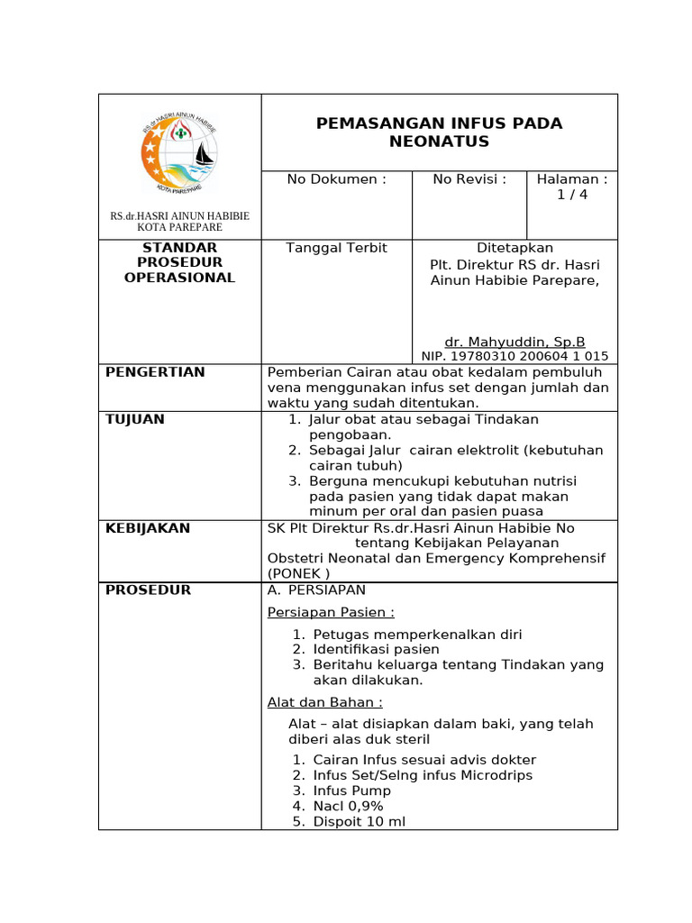 Sop Pemasangan Infus | PDF