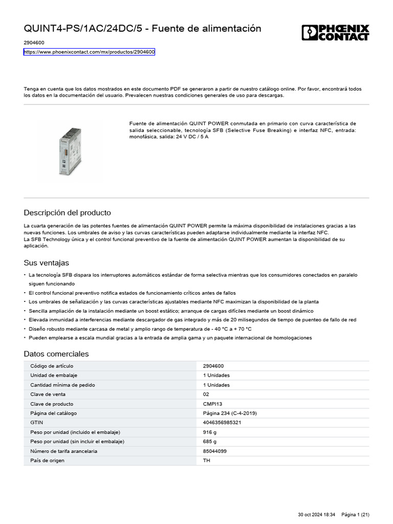 Phoenix Contact 2904600 Es | PDF | Hertz | Corriente eléctrica