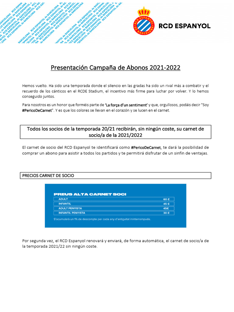 Rcde - Dossier Prensa - Campanya Abonos 2021-2022 - Cast | PDF | Negocios