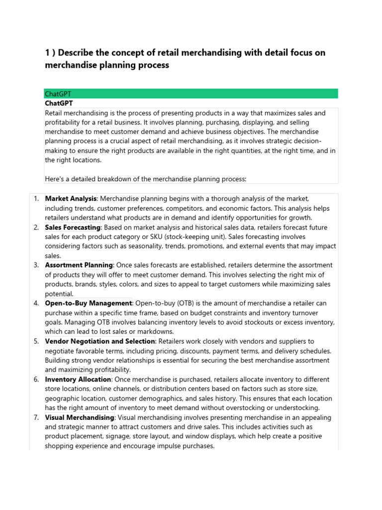 1) Describe The Concept of Retail Merchandising With Detail Focus On ...