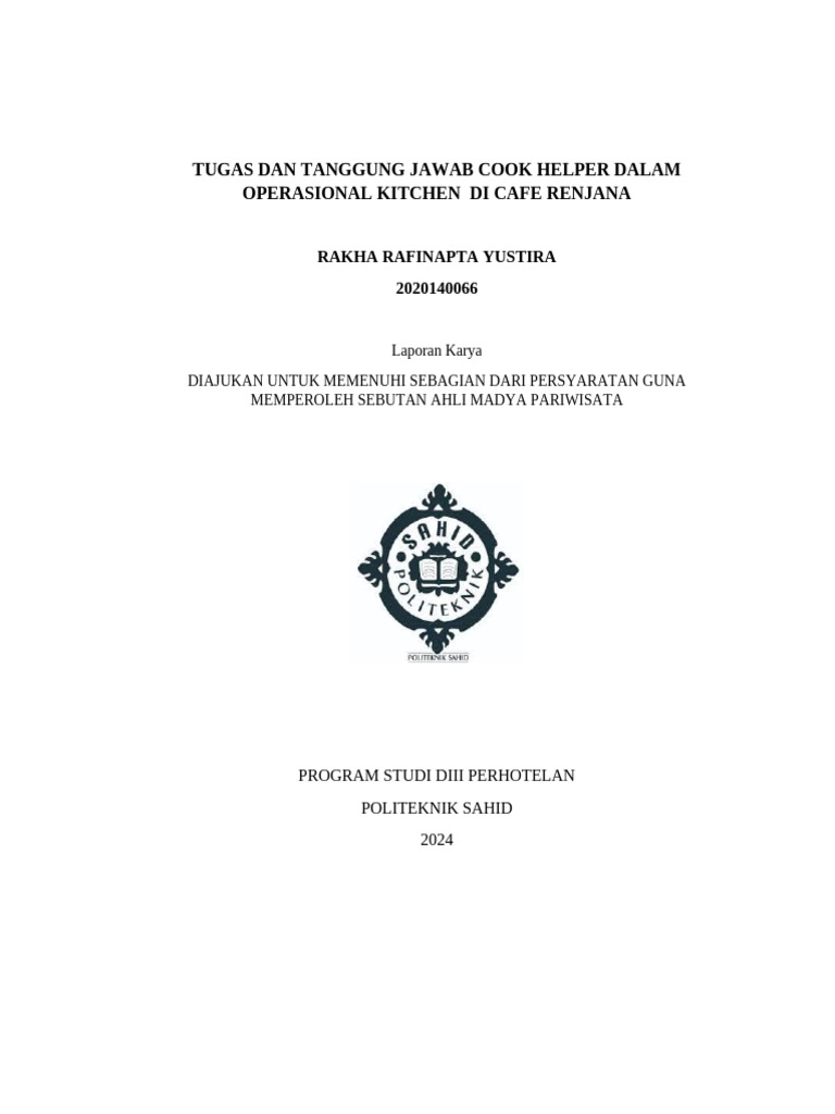 Tugas Dan Tanggung Jawab Cook Helper Dalam Operasional Kitchen | PDF