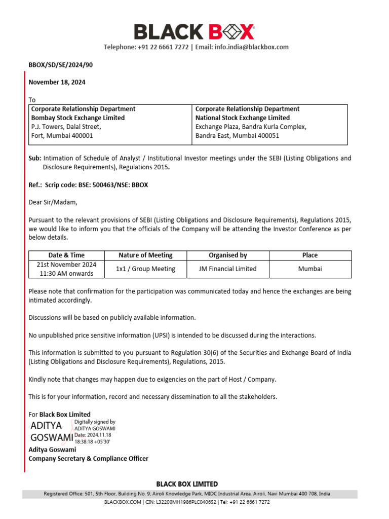 Aditya Goswami: Black Box Limited | PDF