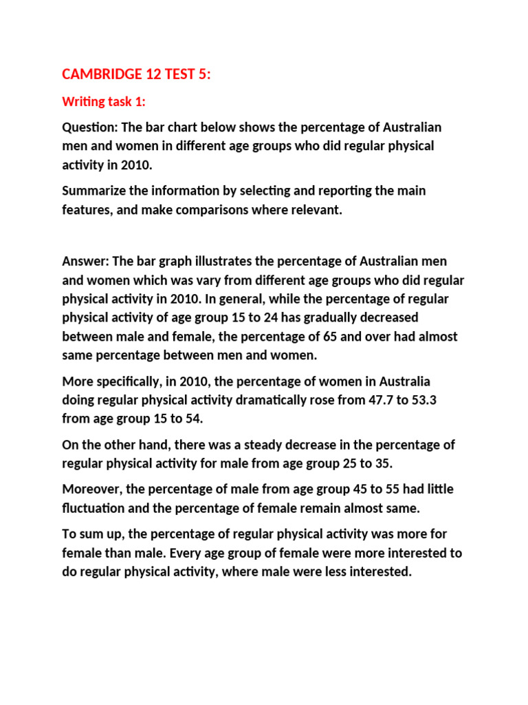 Task 1 Graph, Cambridge 12 Test 5 | PDF