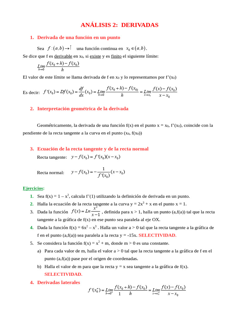 Análisis 2. Derivadas | PDF | Derivado | Línea (geometría)