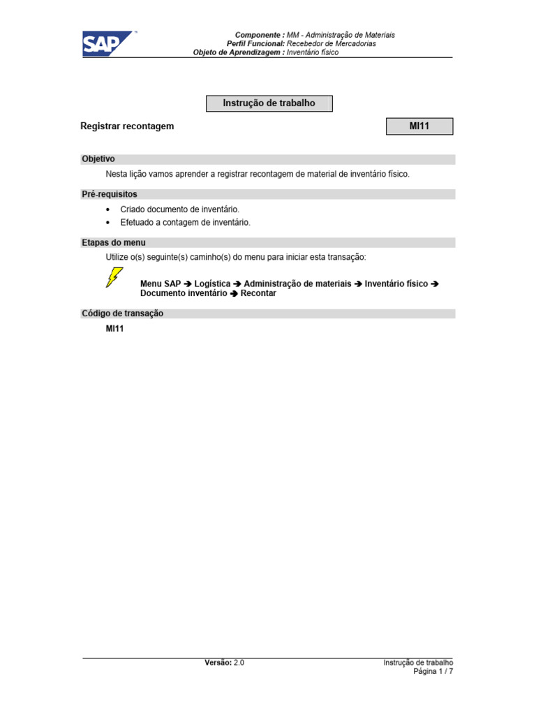 Mi11 Registrar Recontagem | PDF | Inventário | Informática
