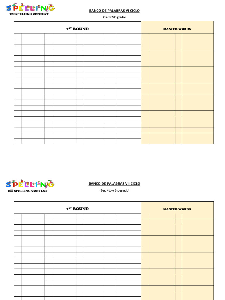 Spelling Contest Word Bank | PDF | Cuisine