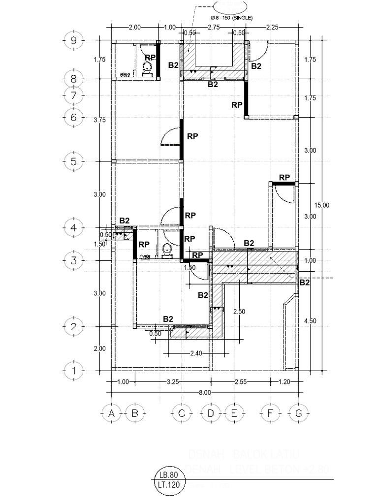 Denah Balok Latiu Denah Level Beton +2.80: RP B2 B2 | PDF